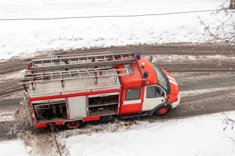 Fire Truck Top View on the Road in Winter Stock Image - Image of symbol ...