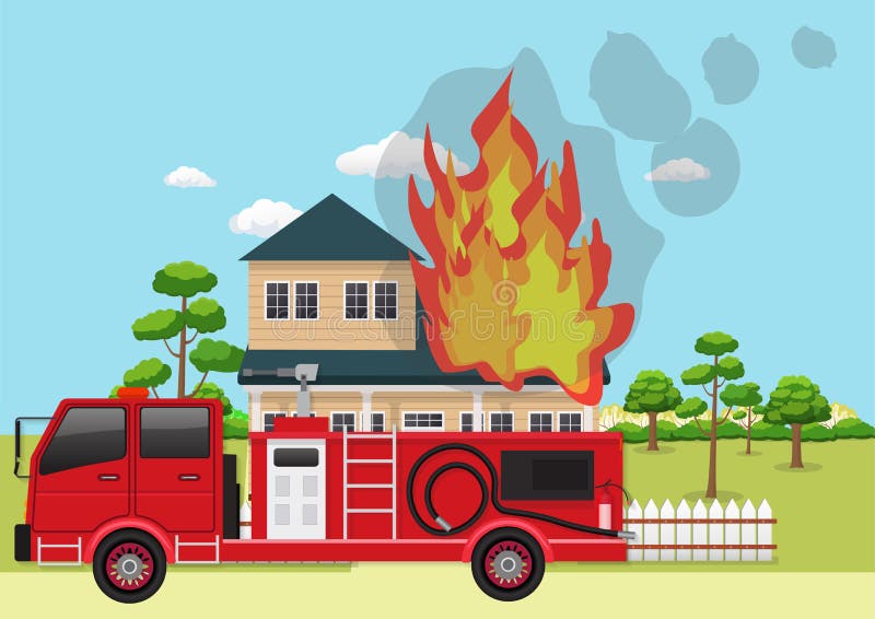 Fire Trucks Come Quickly when a House on Fire Stock Vector ...