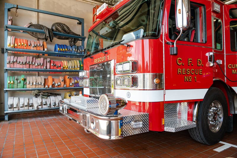 Fire Trucks in the Fire Station Editorial Image - Image of brick, truck ...