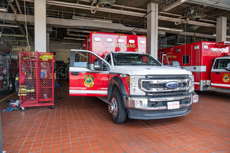 Fire Trucks in the Fire Station in Maryland USA Stock Photo - Image of ...
