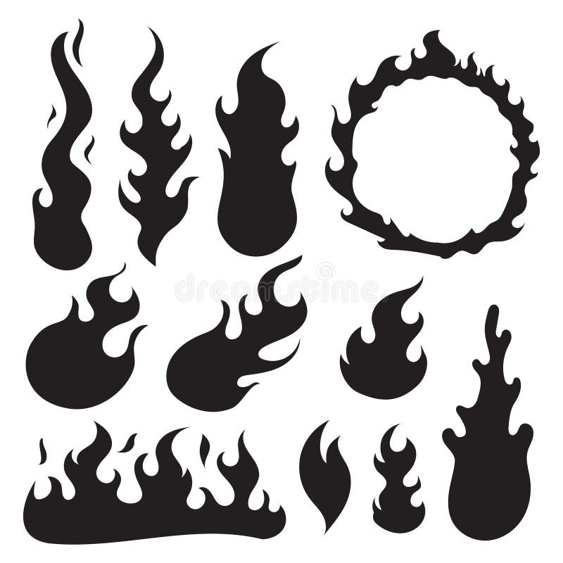 Fire Flames Silhouettes Collection Stock Vector - Illustration of ...