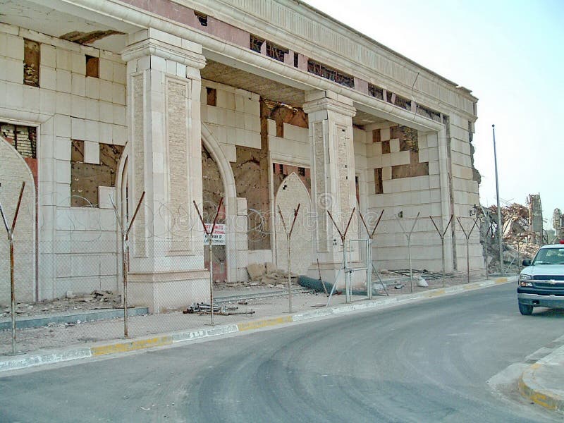 Fire Vehicle in Front of a Building with Blast Damage in Baghdad, Iraq ...