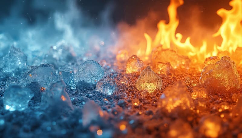 Fire Versus Ice Illustration. Abstract Burning Flames Background, Blue ...