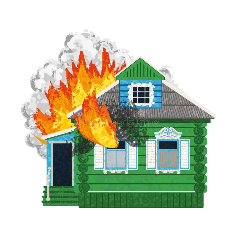 Fire in a Village House Colorful Illustration Stock Vector ...