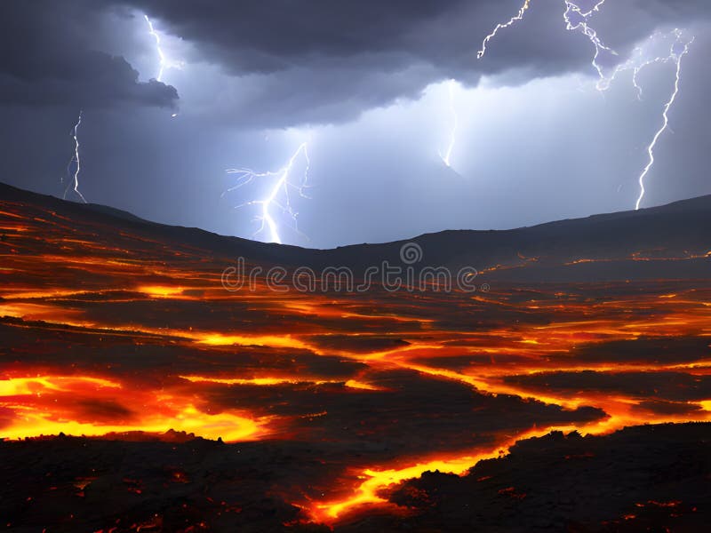 Fire and Volcano Eruption of Lava, Ai Generated Stock Illustration ...