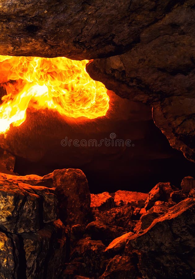 Fire a Volley Inside the Stone Cave Stock Photo - Image of magic ...