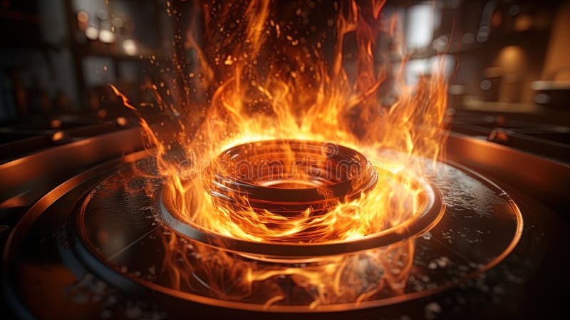 Fire Vortex in a Huge Stove in the Kitchen Stock Illustration ...