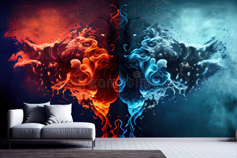 Fire Vs Ice Confront Wallpaper. AI Art Generated Stock Image - Image of ...