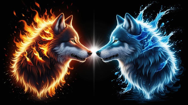 Fire Vs Water, Fire Wolf Vs Wolf in Water Stock Illustration - Illustration of screenshot, fire ...