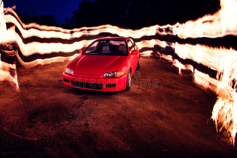 Fire Wall Behind Red Sports Car Stock Photo - Image of drive ...