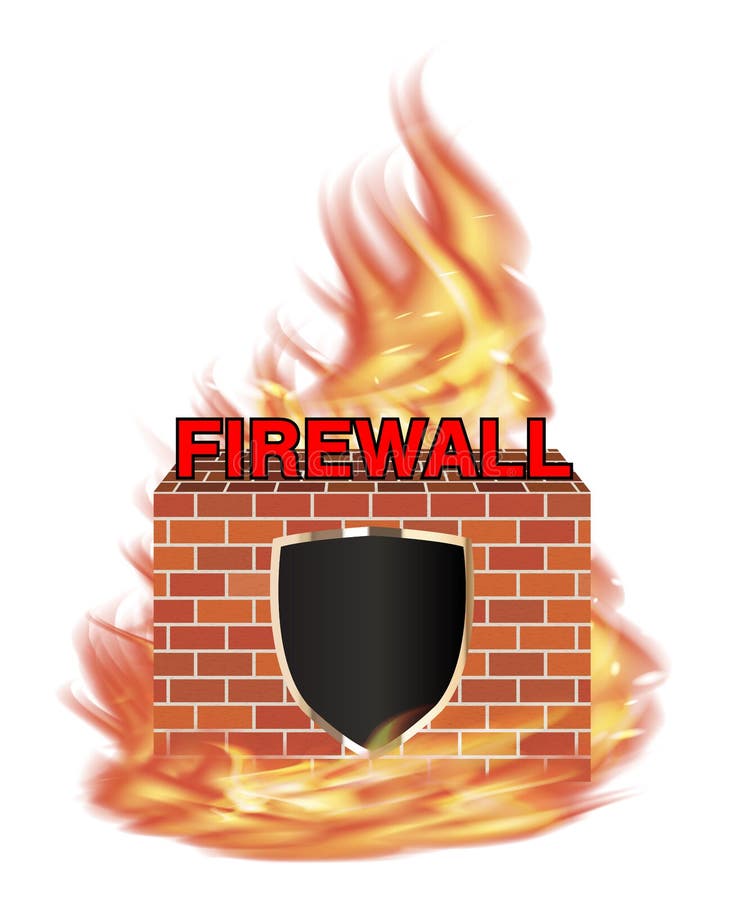 Fire Wall Protection Logo with Shield and Brick Wall with Fire Stock ...