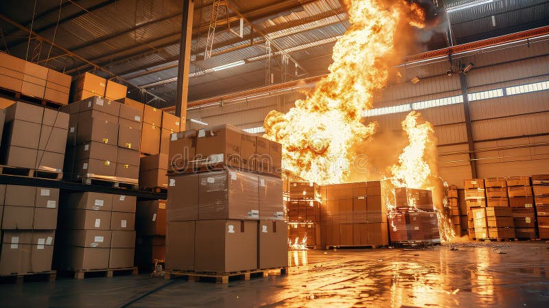 Fire in a warehouse. stock image. Image of store, delivery - 308921877