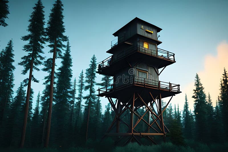 A Fire Watch Tower in the Middle of the Forest Stock Illustration ...