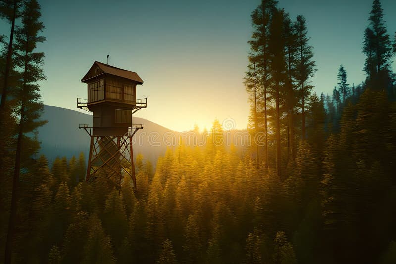 A Fire Watch Tower in the Middle of the Forest Stock Illustration ...