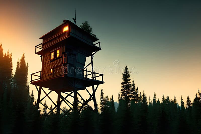 A Fire Watch Tower in the Middle of the Forest Stock Illustration ...