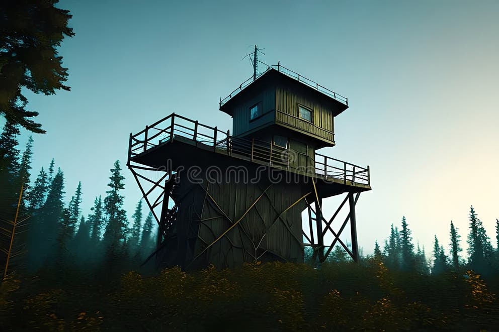 A Fire Watch Tower in the Middle of the Forest Stock Illustration ...