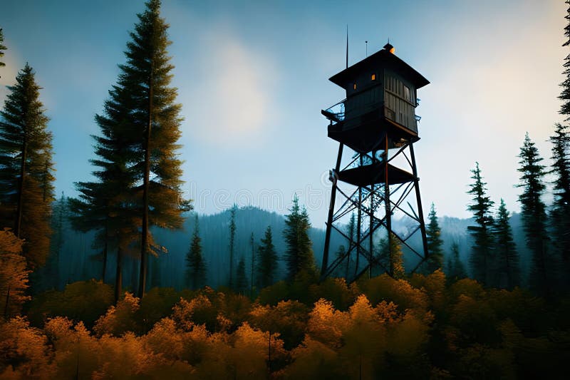 A Fire Watch Tower in the Middle of the Forest Stock Illustration ...