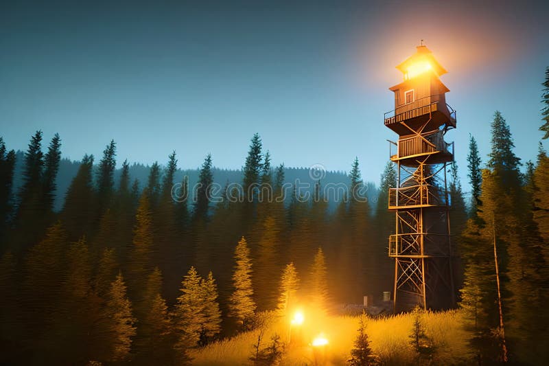 A Fire Watch Tower in the Middle of the Forest Stock Illustration ...