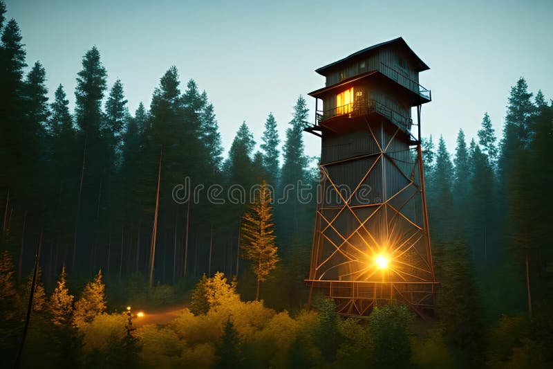 A Fire Watch Tower in the Middle of the Forest Stock Illustration ...
