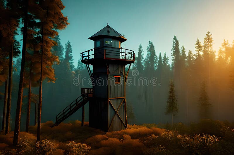 A Fire Watch Tower in the Middle of the Forest Stock Illustration ...