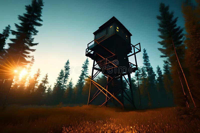 A Fire Watch Tower in the Middle of the Forest Stock Illustration ...