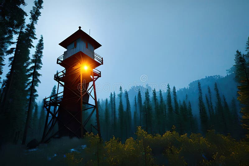 A Fire Watch Tower in the Middle of the Forest Stock Illustration ...