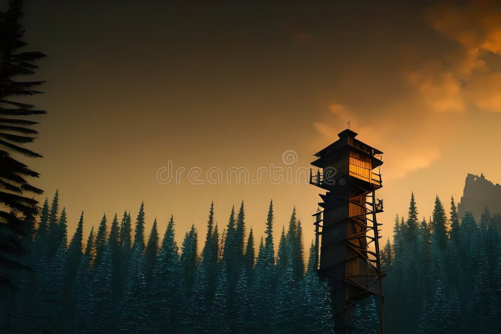 A Fire Watch Tower in the Middle of the Forest Stock Illustration ...