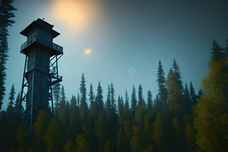 A Fire Watch Tower in the Middle of the Forest Stock Illustration ...