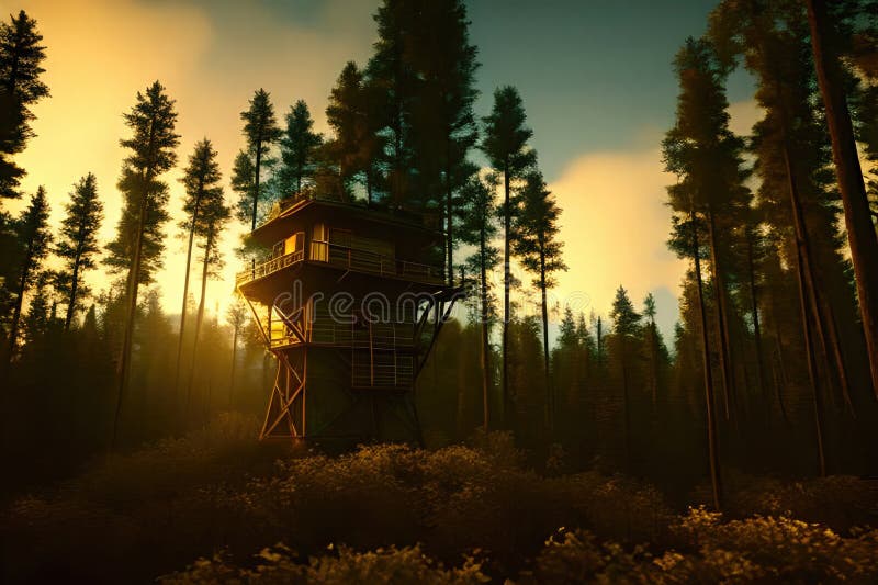 A Fire Watch Tower in the Middle of the Forest Stock Illustration ...