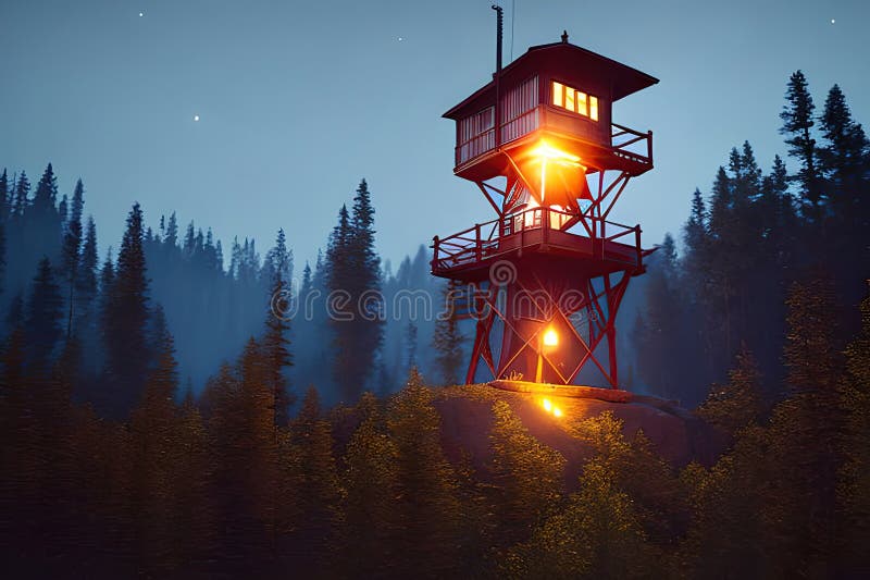 A Fire Watch Tower in the Middle of the Forest Stock Illustration ...