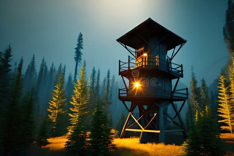 A Fire Watch Tower in the Middle of the Forest Stock Illustration ...