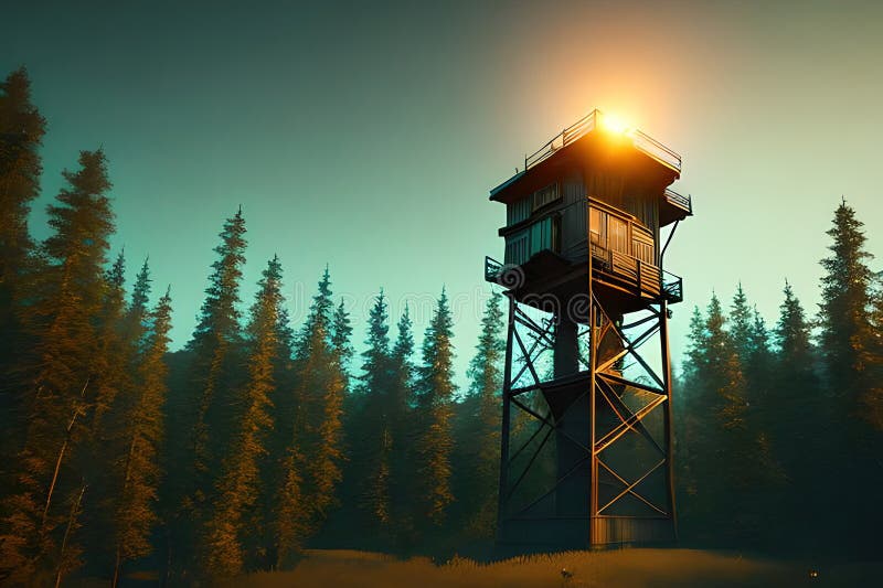 A Fire Watch Tower in the Middle of the Forest Stock Illustration ...