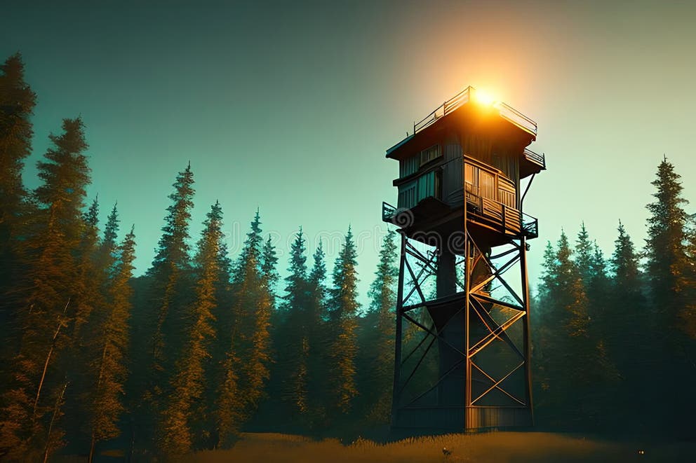 A Fire Watch Tower in the Middle of the Forest Stock Illustration ...