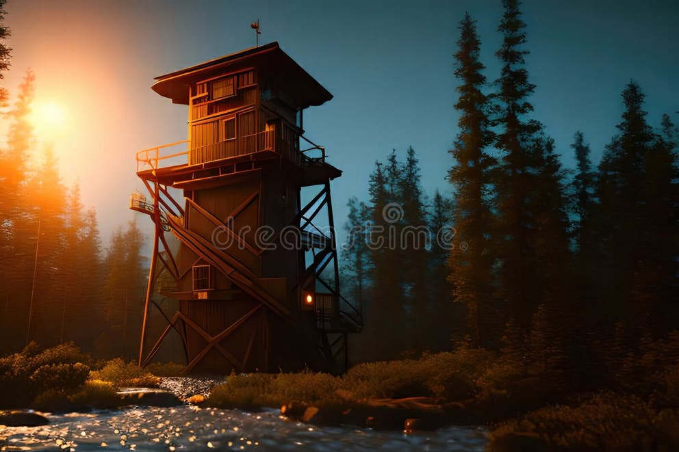 A Fire Watch Tower in the Middle of the Forest Stock Illustration ...