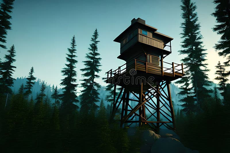 A Fire Watch Tower in the Middle of the Forest Stock Illustration ...