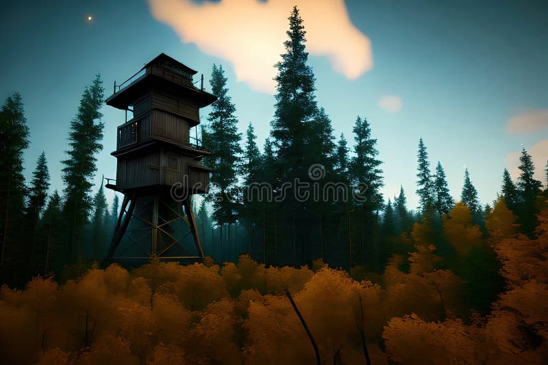 A Fire Watch Tower in the Middle of the Forest Stock Illustration ...