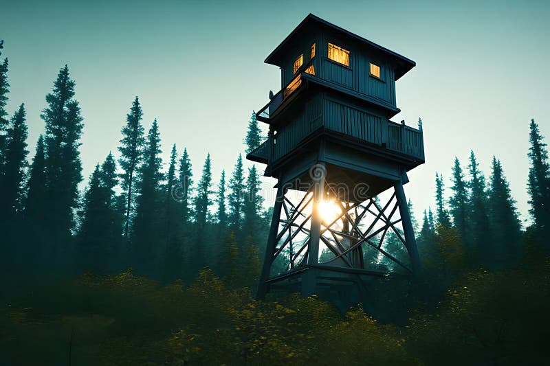 A Fire Watch Tower in the Middle of the Forest Stock Illustration ...
