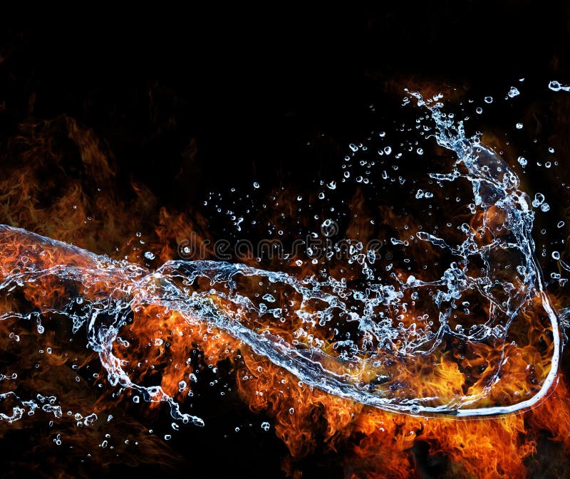 Fire and Water Elements on Black Background Stock Photo - Image of ...