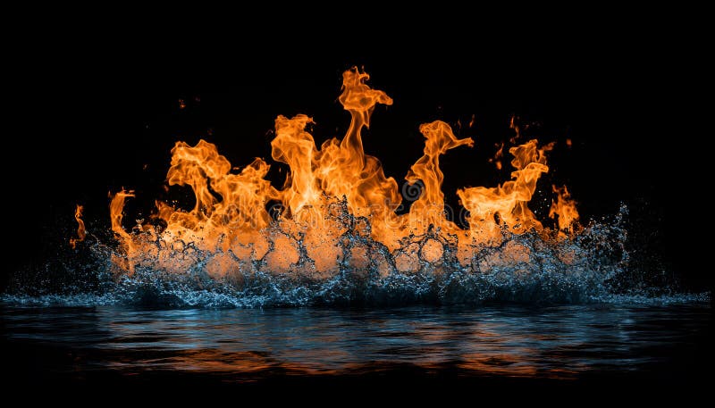 Fire and Water on Black - Opposite Energy Stock Image - Image of ...