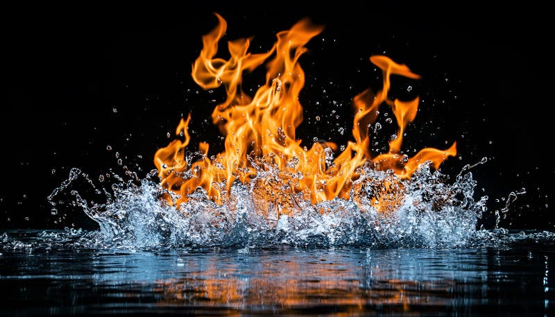 Fire and Water on Black - Opposite Energy Stock Image - Image of ...
