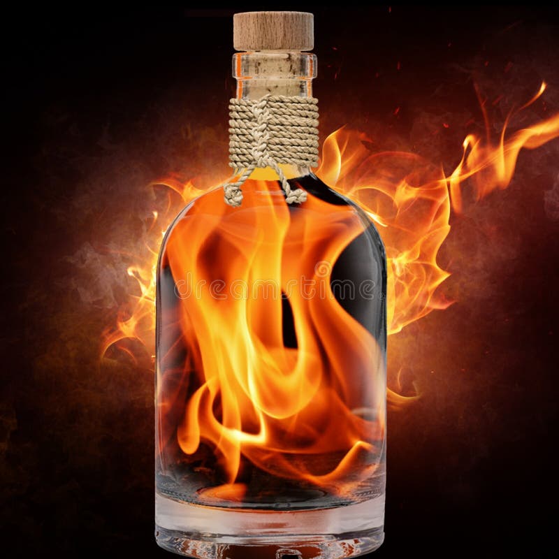 Fire Water with Bottle and Fire Stock Photo - Image of yellow, font ...