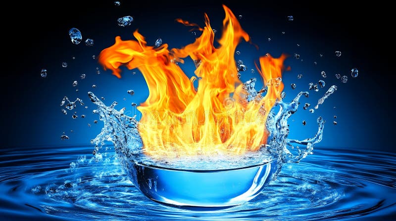 Fire and Water Clash in a Dramatic Display Stock Illustration ...