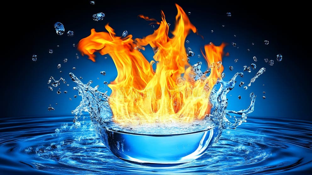 Fire and Water Clash in a Dramatic Display Stock Illustration ...