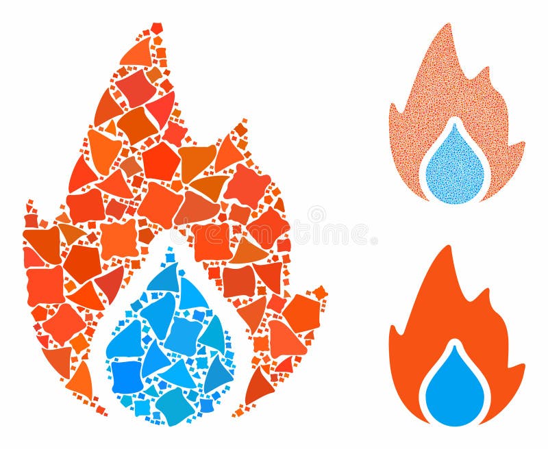 Fire and Water Drop Composition Icon of Raggy Pieces Stock Vector ...