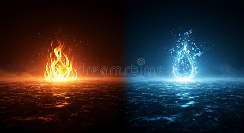 Fire and Water Elemental Contrast on Wavy Surface Stock Image - Image ...