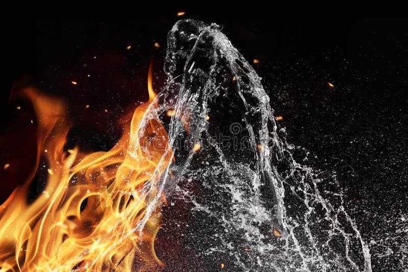 Fire and Water Elements on Black Background Stock Photo - Image of ...