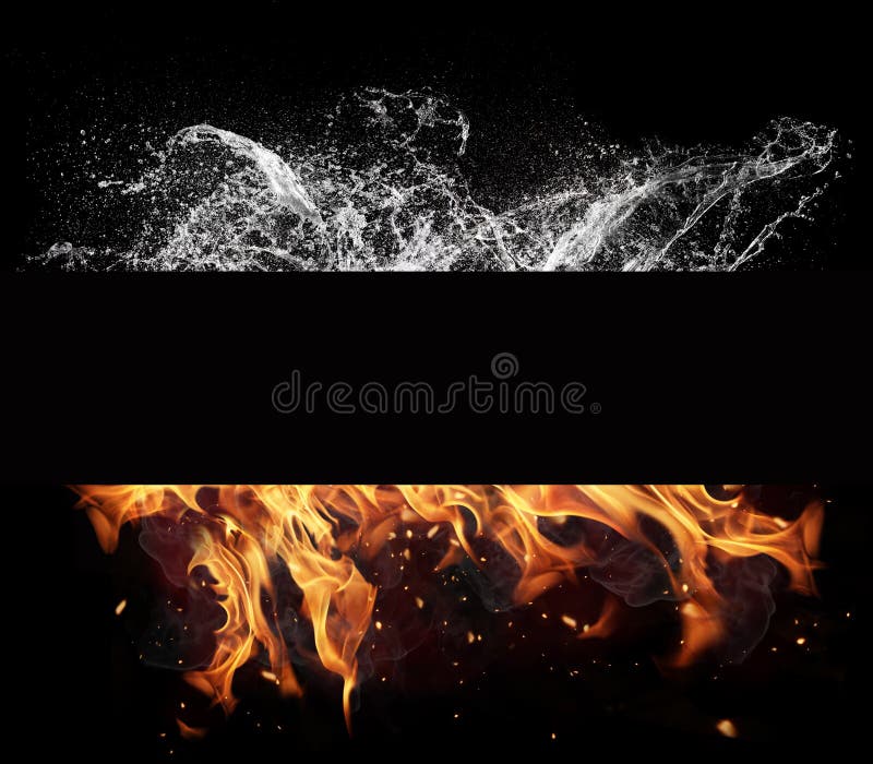 Fire and Water Elements on Black Background Stock Photo - Image of ...