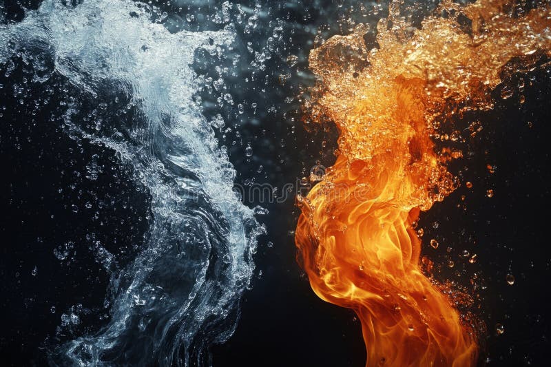 Fire and Water Elements Clashing Together Creating a Dramatic Contrast ...