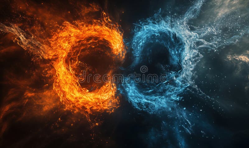 Fire and Water Elements in Dynamic Circular Motion, Vivid Flames and ...