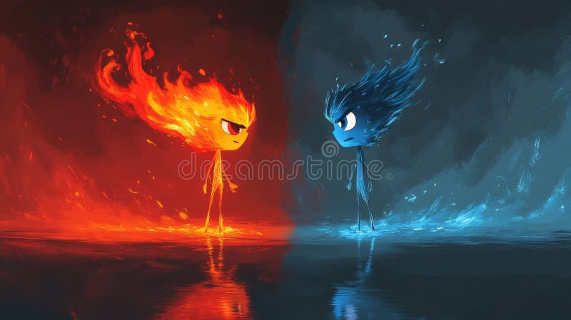 Fire and Water Elements Facing Each Other, Embodying Opposing Forces ...